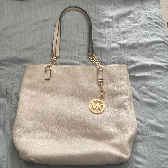 Michael Kors Collection | Bags | Michael Kors Ivory Leather Gold Chain ...